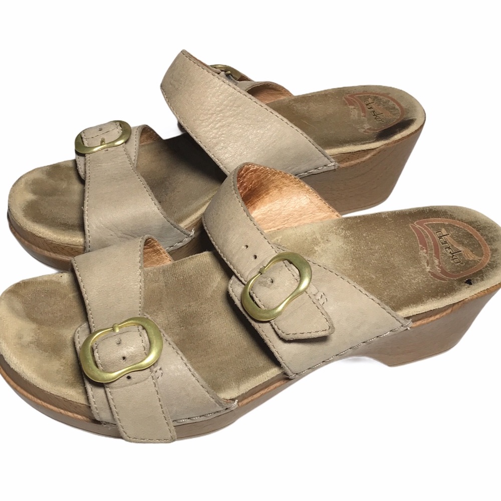 Dansko Tan Leather Wedge Sandals Comfort Womens Shoes… - Gem
